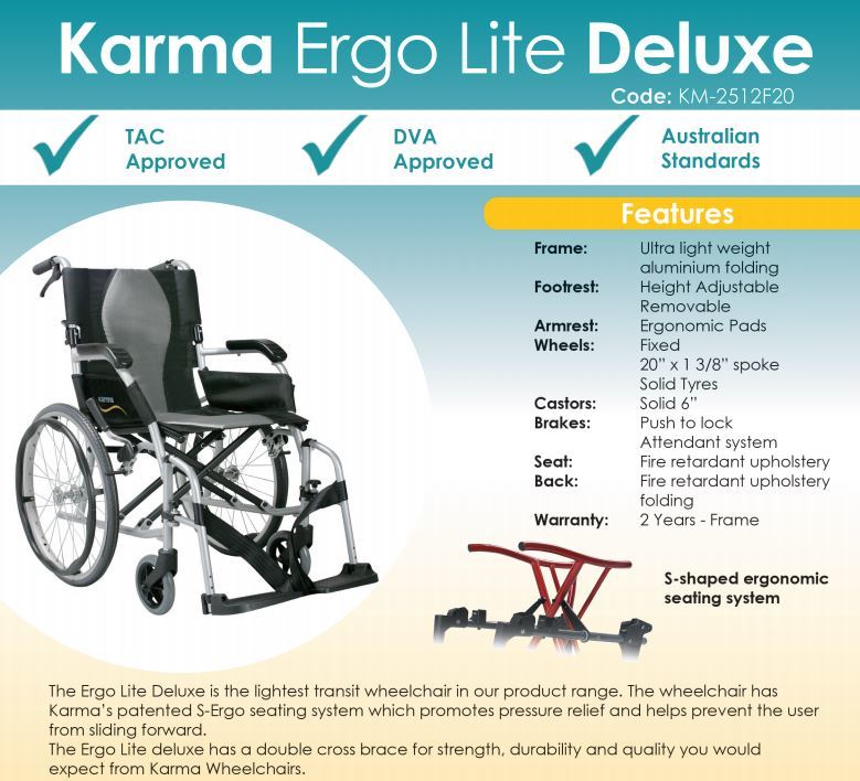 Karma Ergo Lite Deluxe Self Propelled Folding Wheelchair - DVA Approve - mobilityjoy